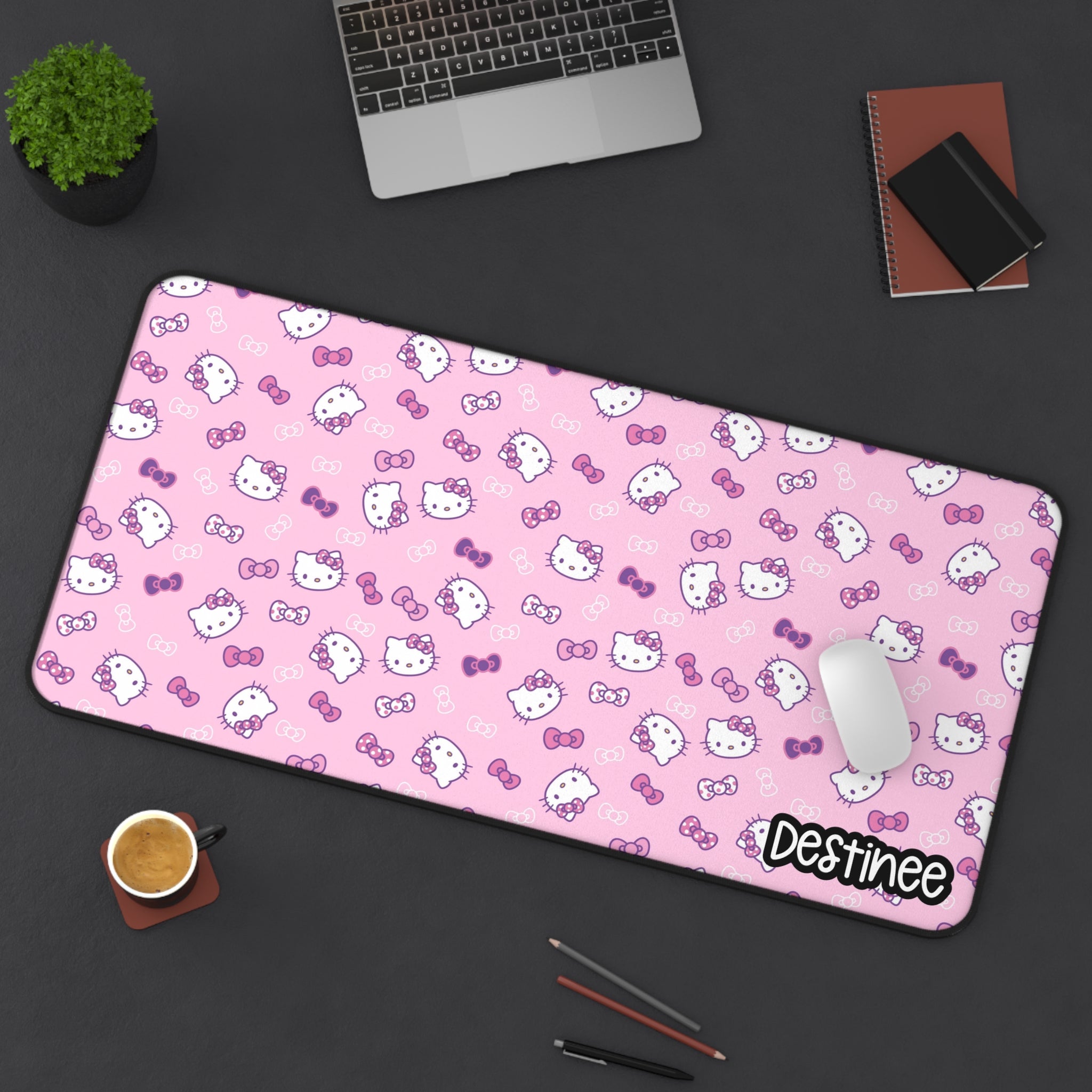 Pink Hello Kitty Pattern Desk Mat — Personalized Cute Hello Kitty Mous ...